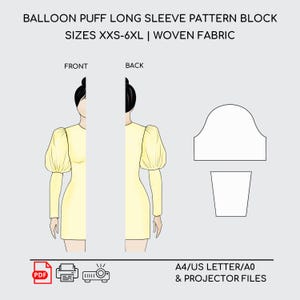 PDF Balloon Puffy Long | Sewing Pattern Block | Easy Puff Sleeve Sewing ...