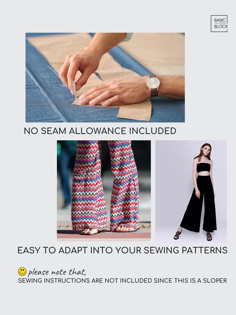 Wide Leg Pants/trousers Pdf Sewing Patterns Block for Women Sizes XXS ...