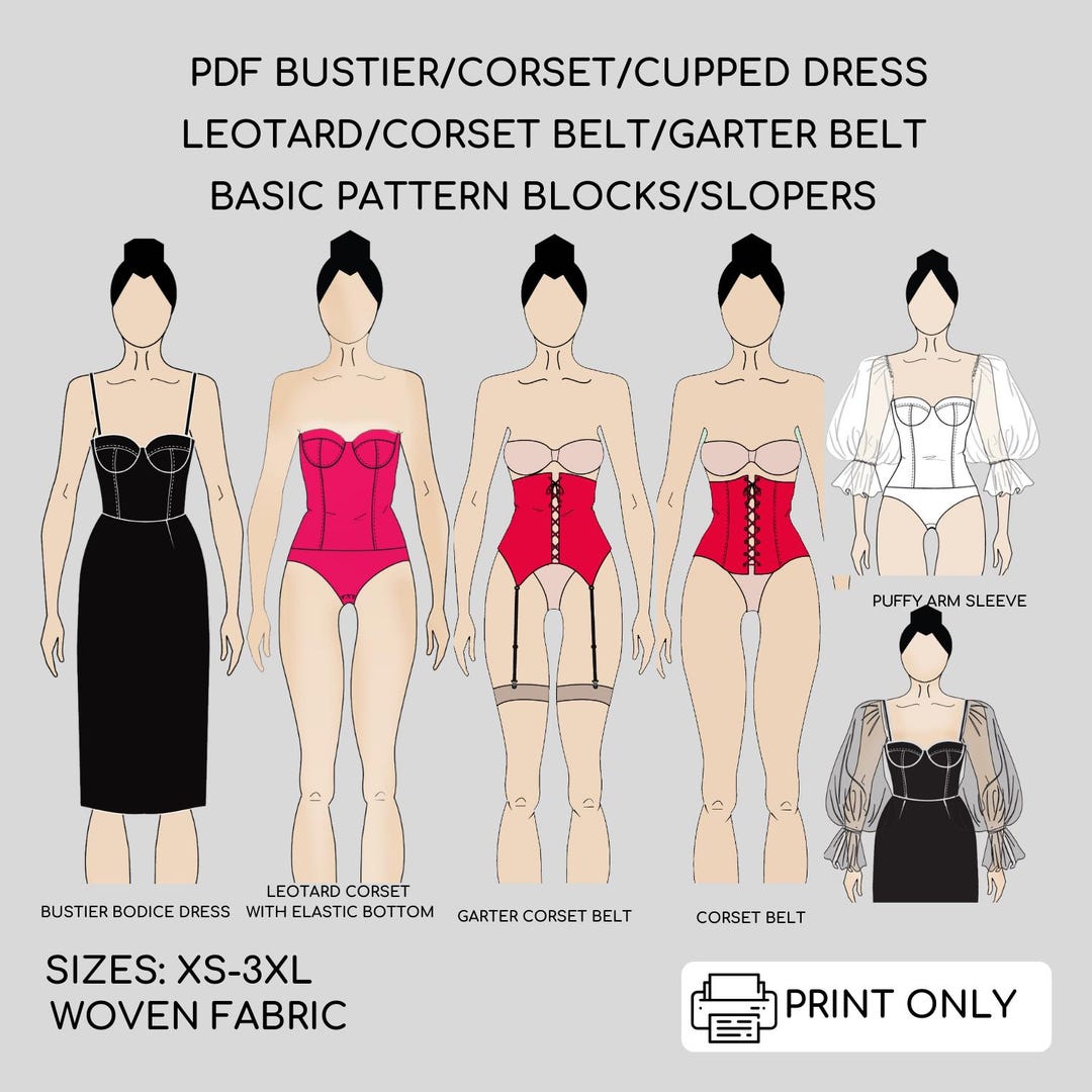 5 Pdf Corset Bodice Sewing Patterns Blocks Bustier Bodysuit/leotard Cupped Dress Bridal Corset ...