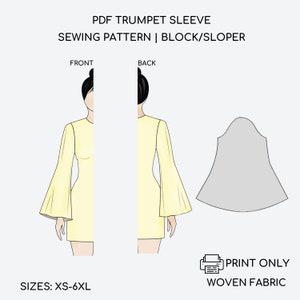 PDF Trumpet Sleeve Sewing Pattern Block Long Sleeve Sewing Pattern Basic Sleeve Sloper Sizes XXS ...