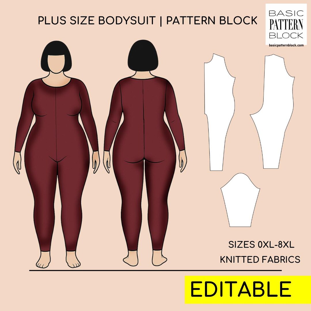 PLUS SIZE BODYSUIT_SEWING PATTERN BLOCK_0XL–8XL - Etsy