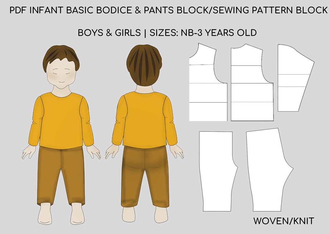 Pdf Infant Bodice & Pants Sewing Pattern Block/sloper Newborn - Etsy