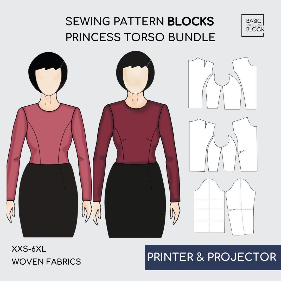 Princess Seam Bodice Sewing Pattern Block (PDF Digital Download), XXS ...