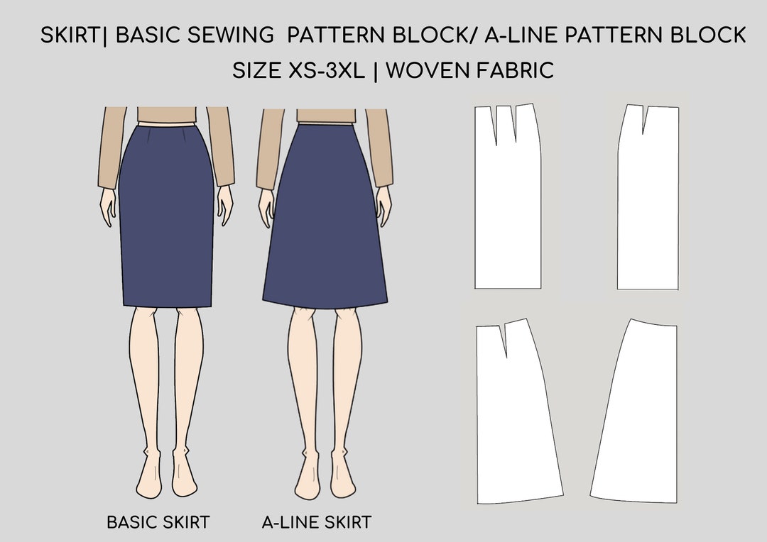 High Waist Skirt Basic Pattern Block A-line Skirt Sewing Pattern Basic ...
