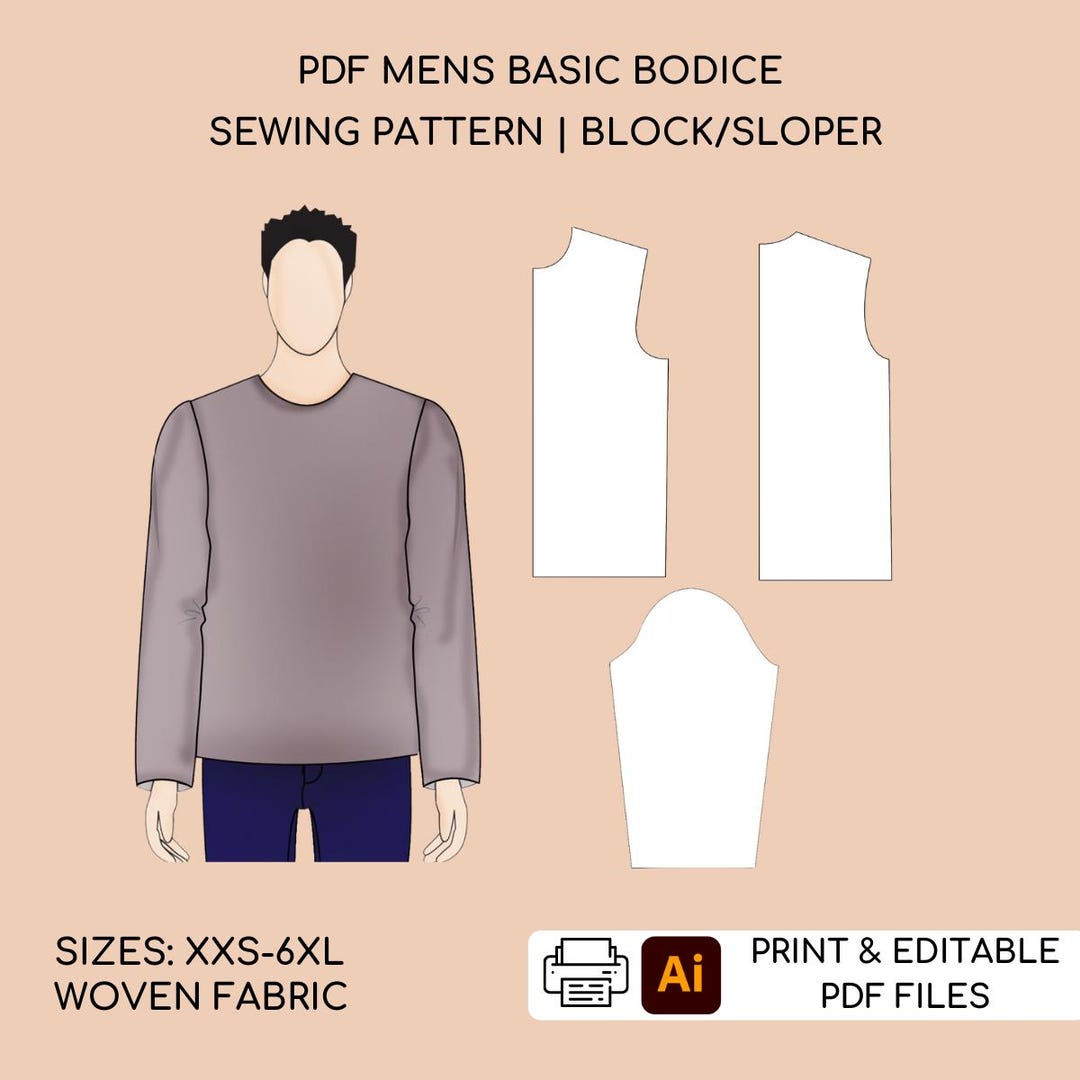 Pdf Men Bodice Sewing Pattern Block/sloper, Men Basic Bodice, Woven ...
