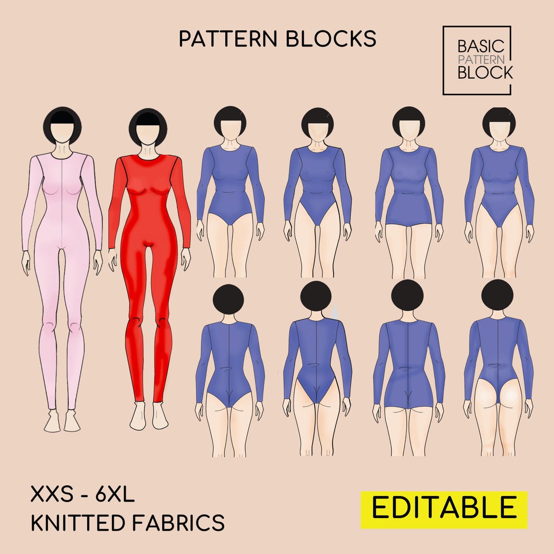 Bodysuit Leotard Sewing Pattern Block Bundle: 6 Styles, 4 Leg Cut (PDF ...