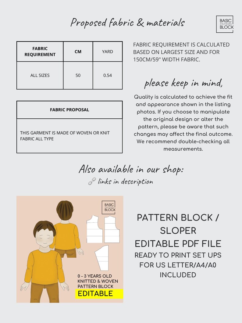 Infant Bodice Sewing Pattern Block • Baby Top & Pants (PDF Download ...
