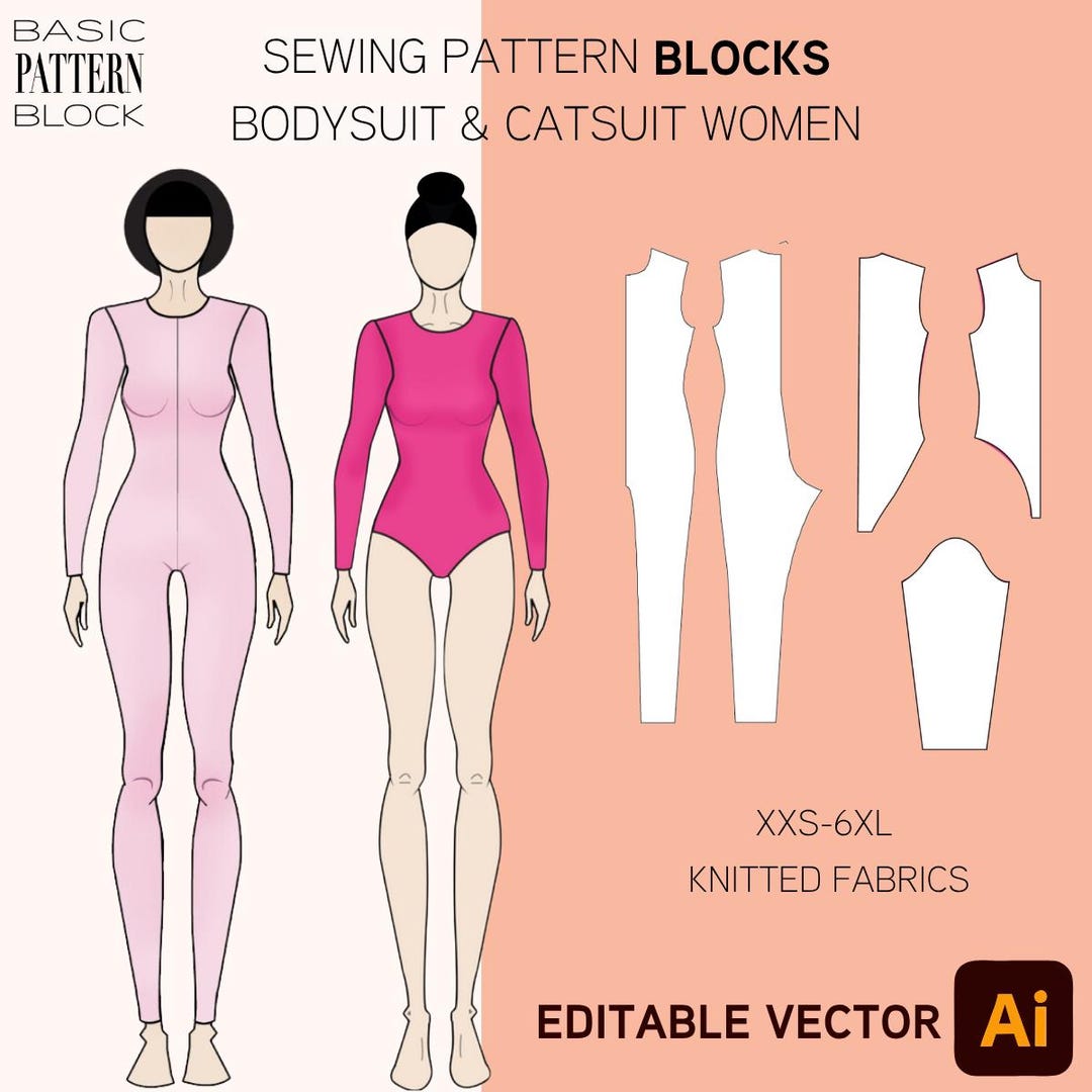 Women's Bodysuit Leotard Pattern Bundle • Knitted Fabric • Sizes XXS ...