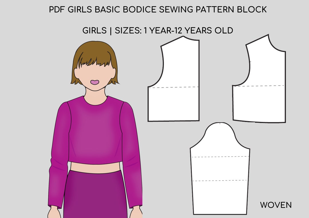 Pdf Girls Bodice Sewing Pattern Block, Basic Girls Pattern Block, Kids ...