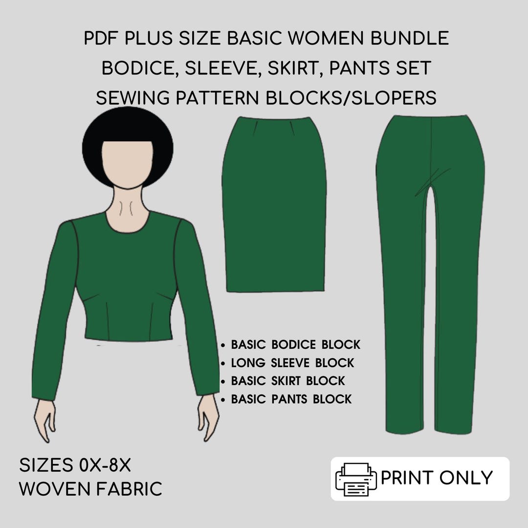 Pdf Plus Size Sewing Pattern Bundle Block/sloper Extende Sizes Pattern Blocks Basic Plus Size ...