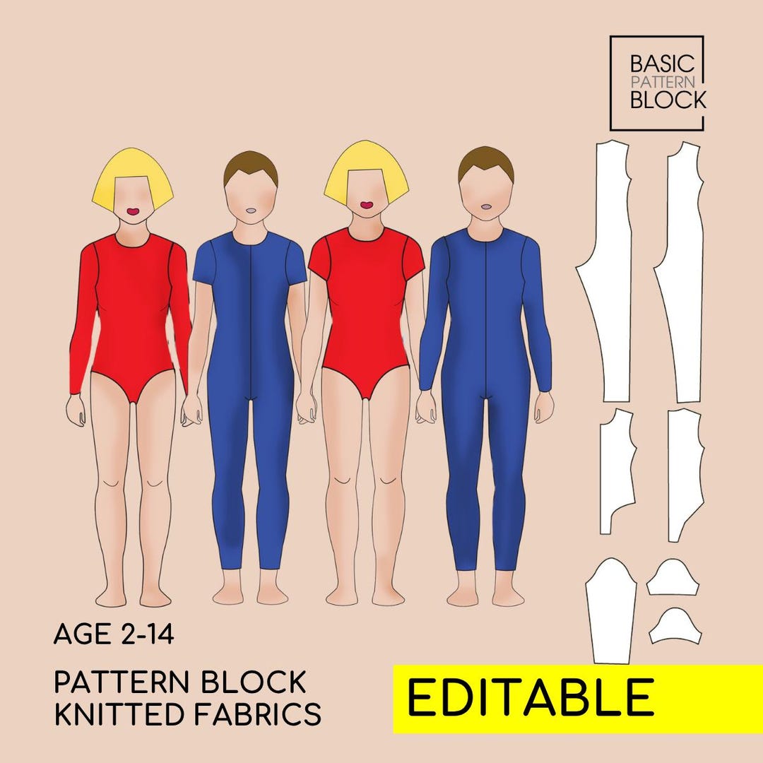 Children's Bodysuit Sewing Pattern Blocks • Leotard Catsuit Design (PDF ...