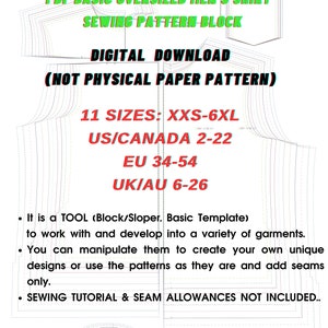 Oversized Button up Men's Shirt Printable Pdf Sewing Pattern Sloper ...