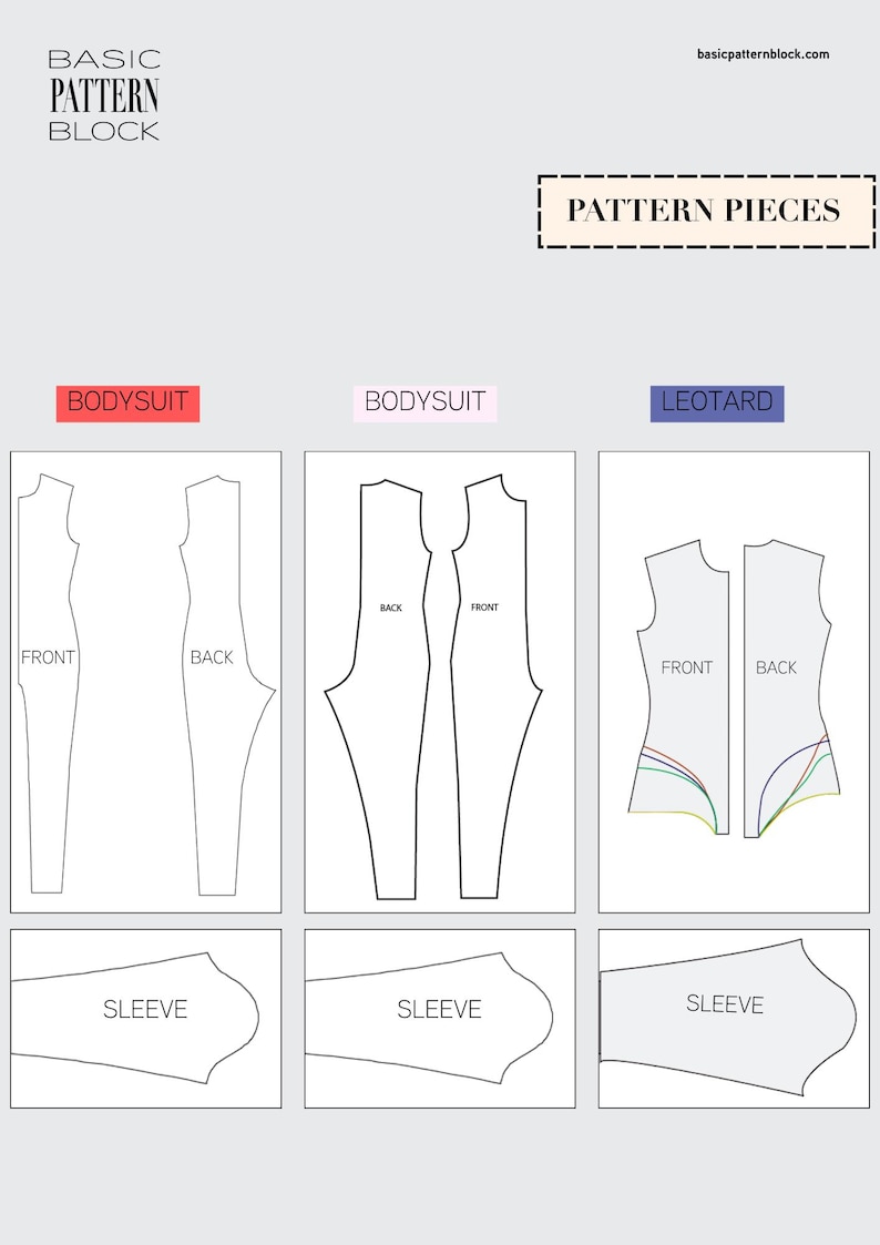 Bodysuit Leotard Sewing Pattern Block Bundle: 6 Styles, 4 Leg Cut (PDF ...