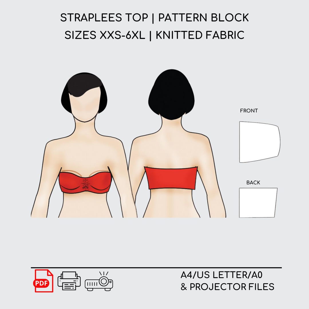 PDF Strapless Top Sewing Pattern Block | Strapless Tube Top Sewing | Plus Size Strapless Top ...