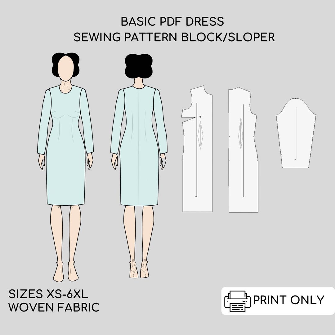 Basic Dress Sewing Pattern Block Long Sleeve Dress Pattern regular ...
