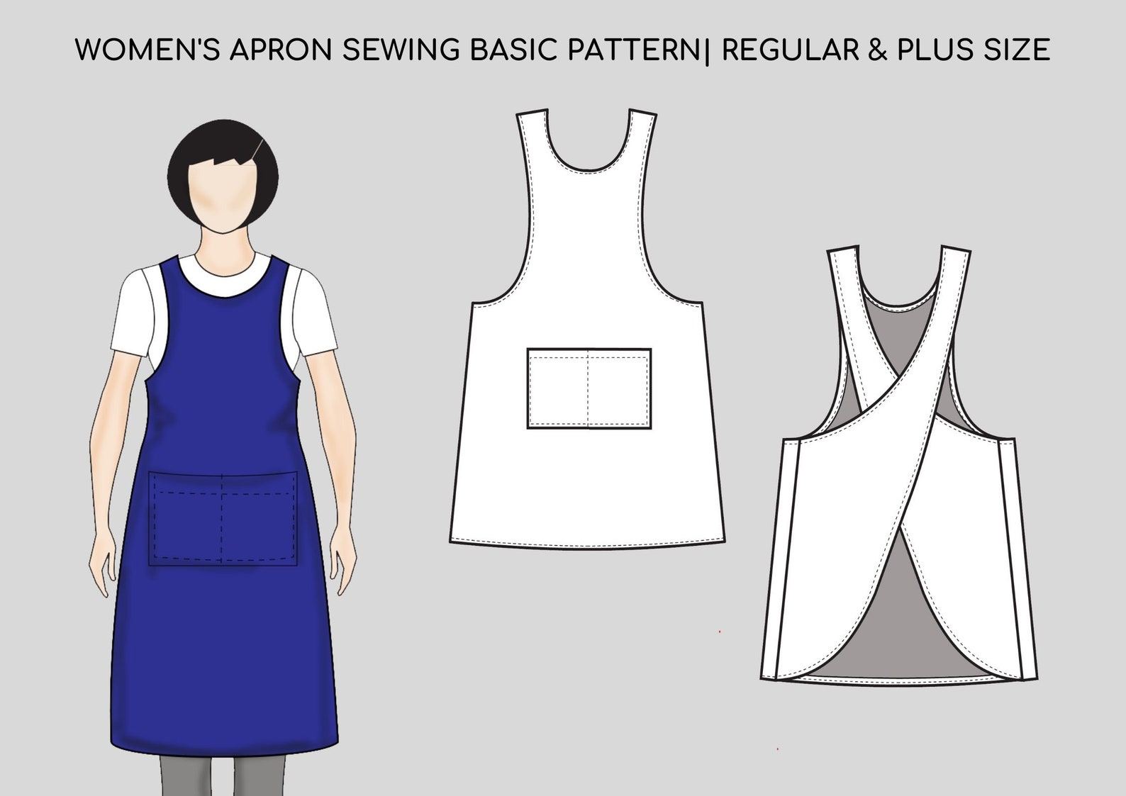 Women's Cross Back Apron Pdf Sewing Pattern Regular & - Etsy