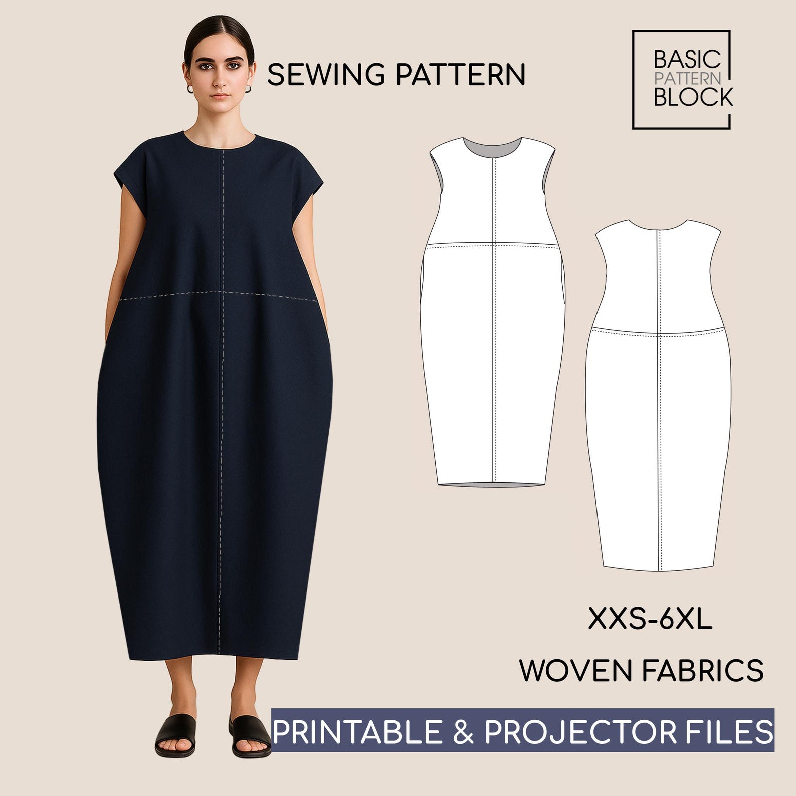Pdf Barrel Dress Sewing Pattern: Modern Cross Seam Design - Etsy