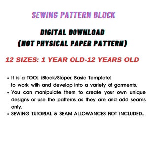 Pdf Girls Bodice Sewing Pattern Block, Basic Girls Pattern Block, Kids ...