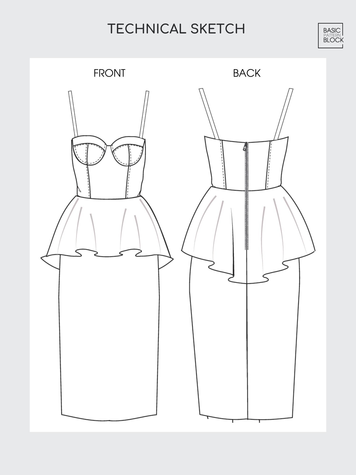 Bridal Corset Dress PDF Sewing Pattern Blocks • Bustier Bodice, Sizes ...