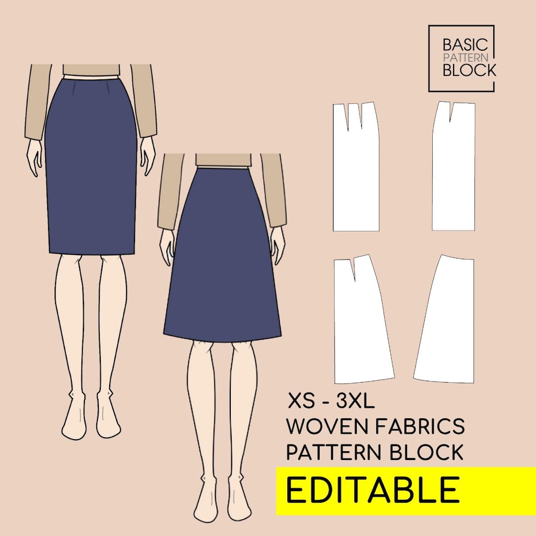 High Waist Skirt Basic Pattern Block | A-line Skirt Sewing Pattern ...