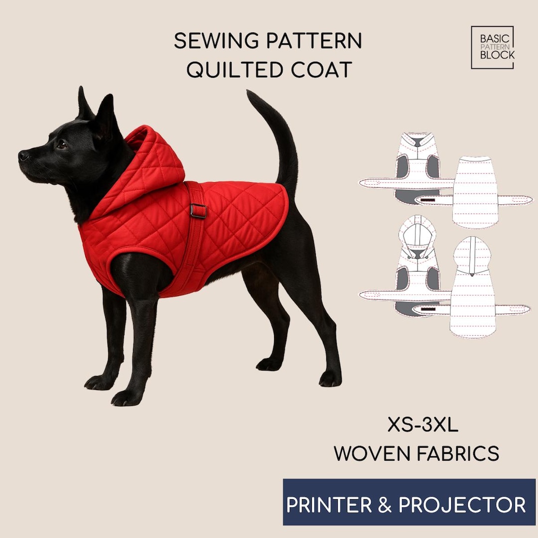 Dog Quilted Coat, Raincoat Sewing Pattern (PDF Download) • Sizes XS-3XL ...