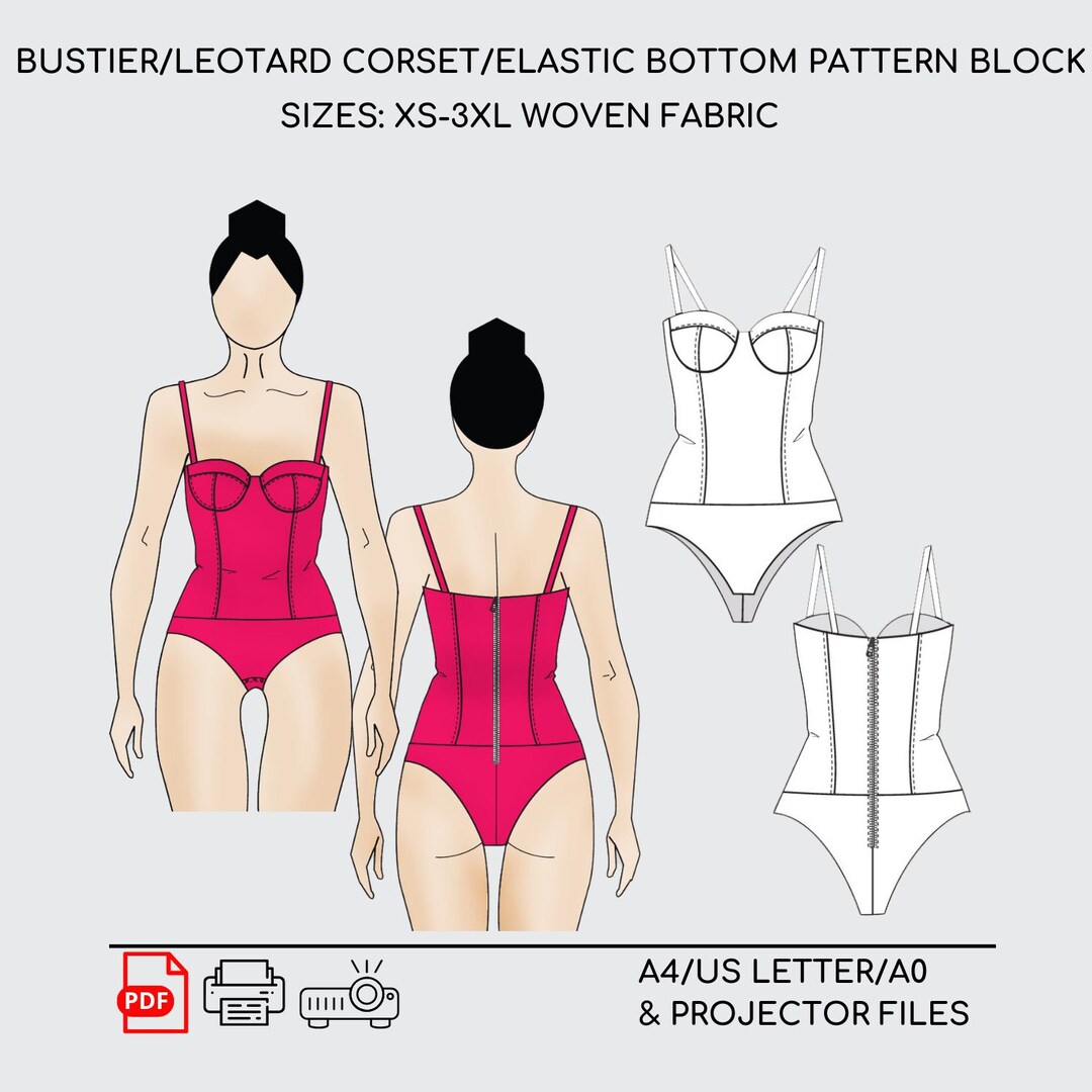 PDF Bustier,leotard Corset Sewing Pattern Block | Cupped Leotard Pattern| Bridal Corset | Corset ...