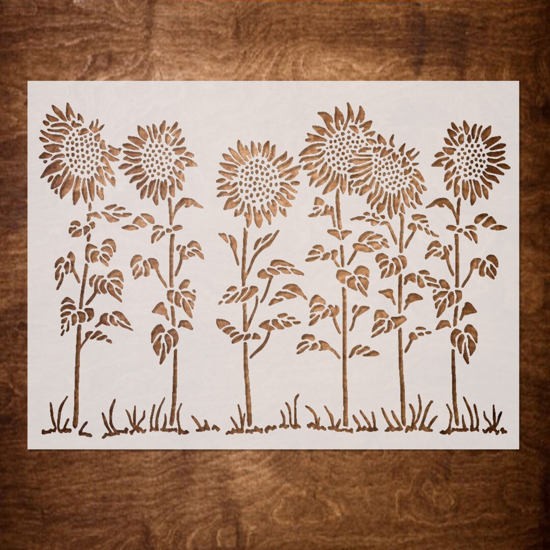 Large Row of SUNFLOWERS Stencil (10"x12") for Painting on Wood, Canvas ...