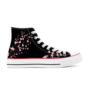 Black Unisex Cherry Blossom Converse Style High Tops, Original Sakura ...