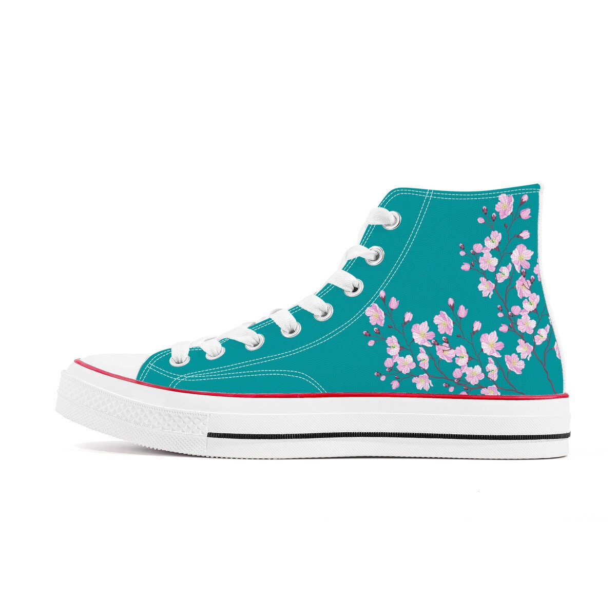Teal Cherry Blossom Converse Style High Tops, Original Sakura Shoes for ...