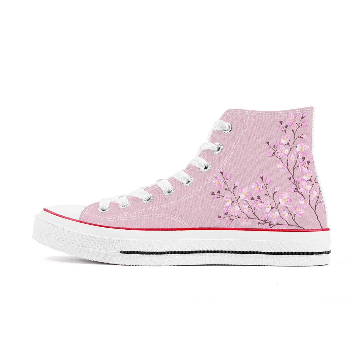 Pink Cherry Blossom Converse-style High Top Sneakers: Sakura Canvas ...