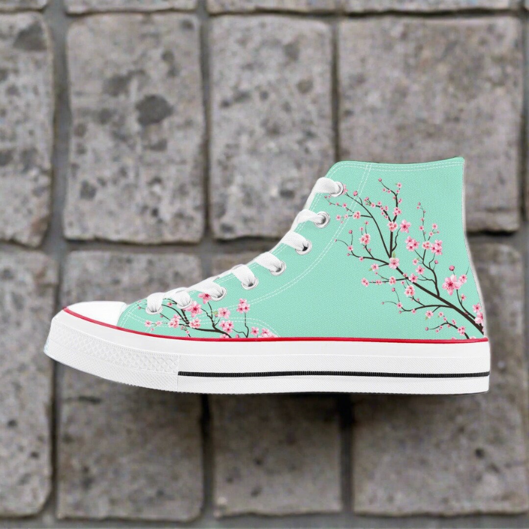 Green Wedding Converse Style Cherry Blossom High Tops, Original Sakura ...
