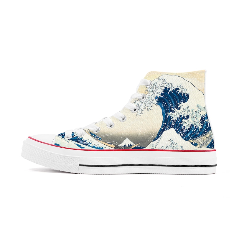 Hokusai the Great Wave, Men Converse Style High Top Canvas Shoes ...