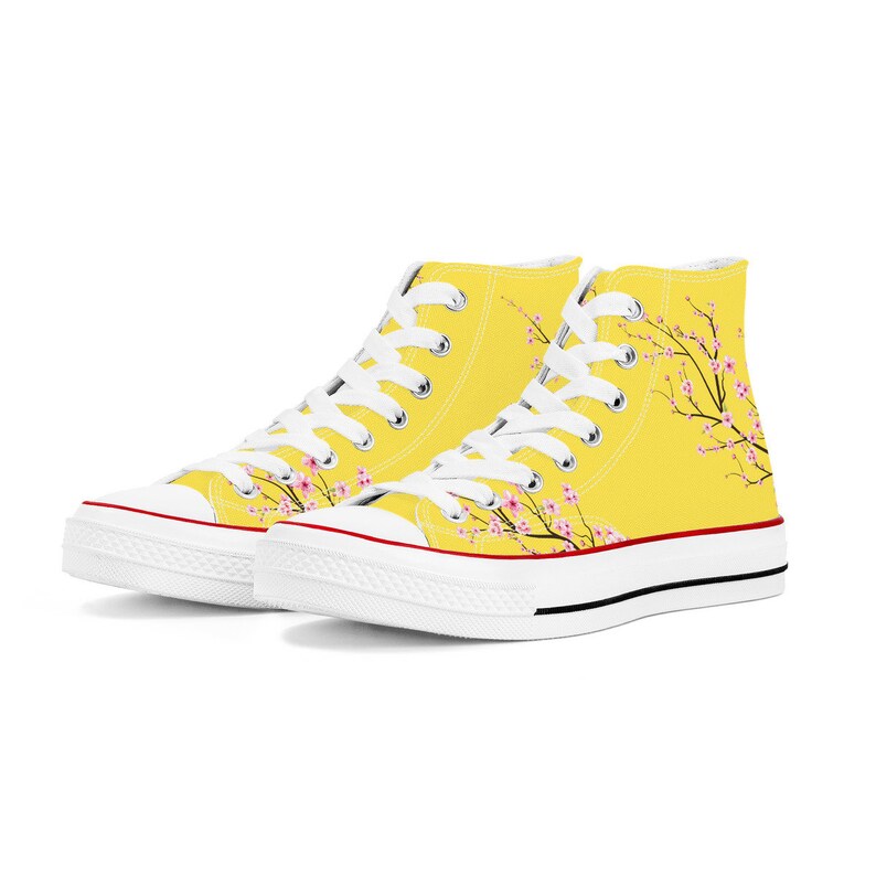 Yellow Unisex Cherry Blossom Converse Style High Tops,original Sakura ...