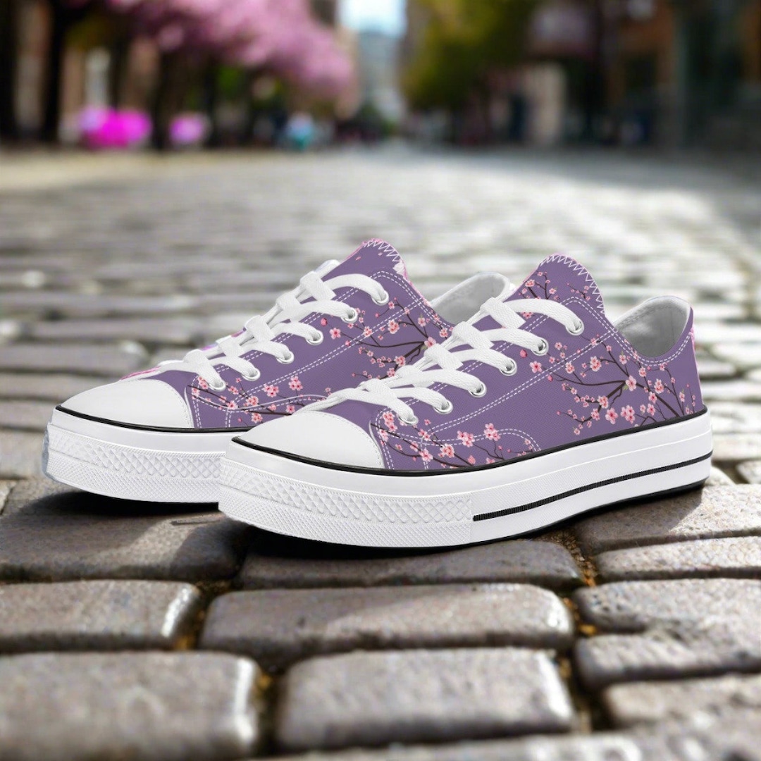 Purple Sakura Low Top Sneakers | Japanese Cherry Blossom Canvas Shoes ...