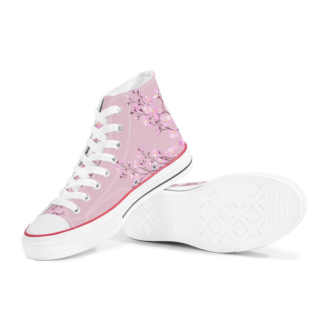 Pink Cherry Blossom Converse Style High Tops, Original Sakura Shoes for ...