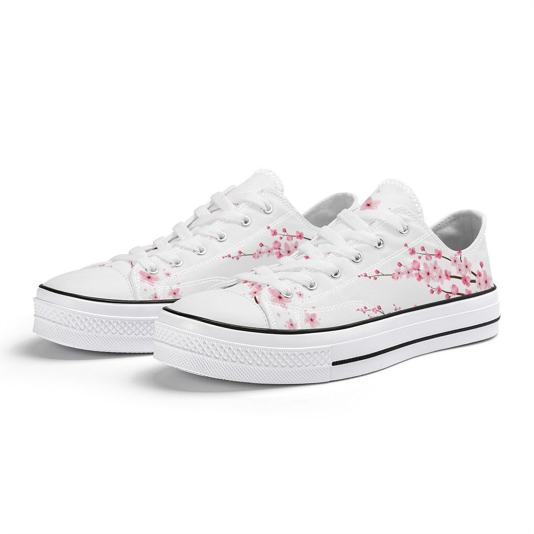 White Unisex Cherry Blossom Converse Style Low Tops, Original Sakura ...