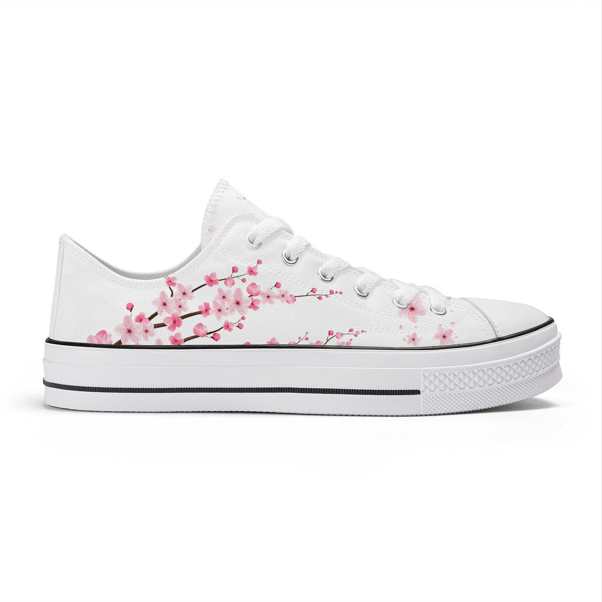 White Unisex Cherry Blossom Converse Style Low Tops, Original Sakura ...