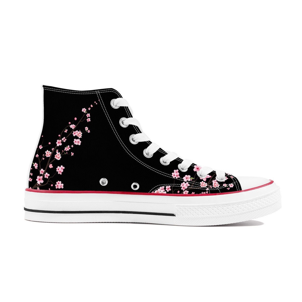 Black Wedding Converse Style Cherry Blossom High Tops, Original Sakura ...