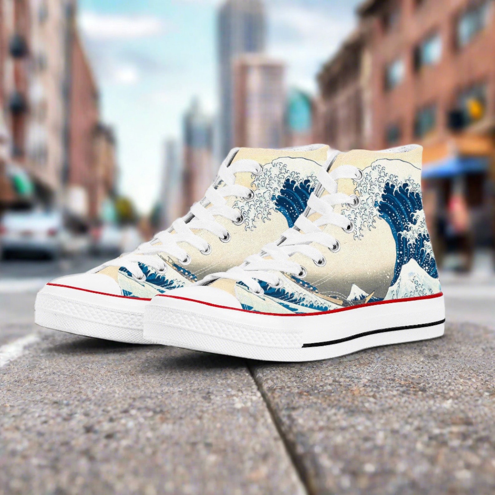 Hokusai the Great Wave, Men Converse Style High Top Canvas Shoes ...