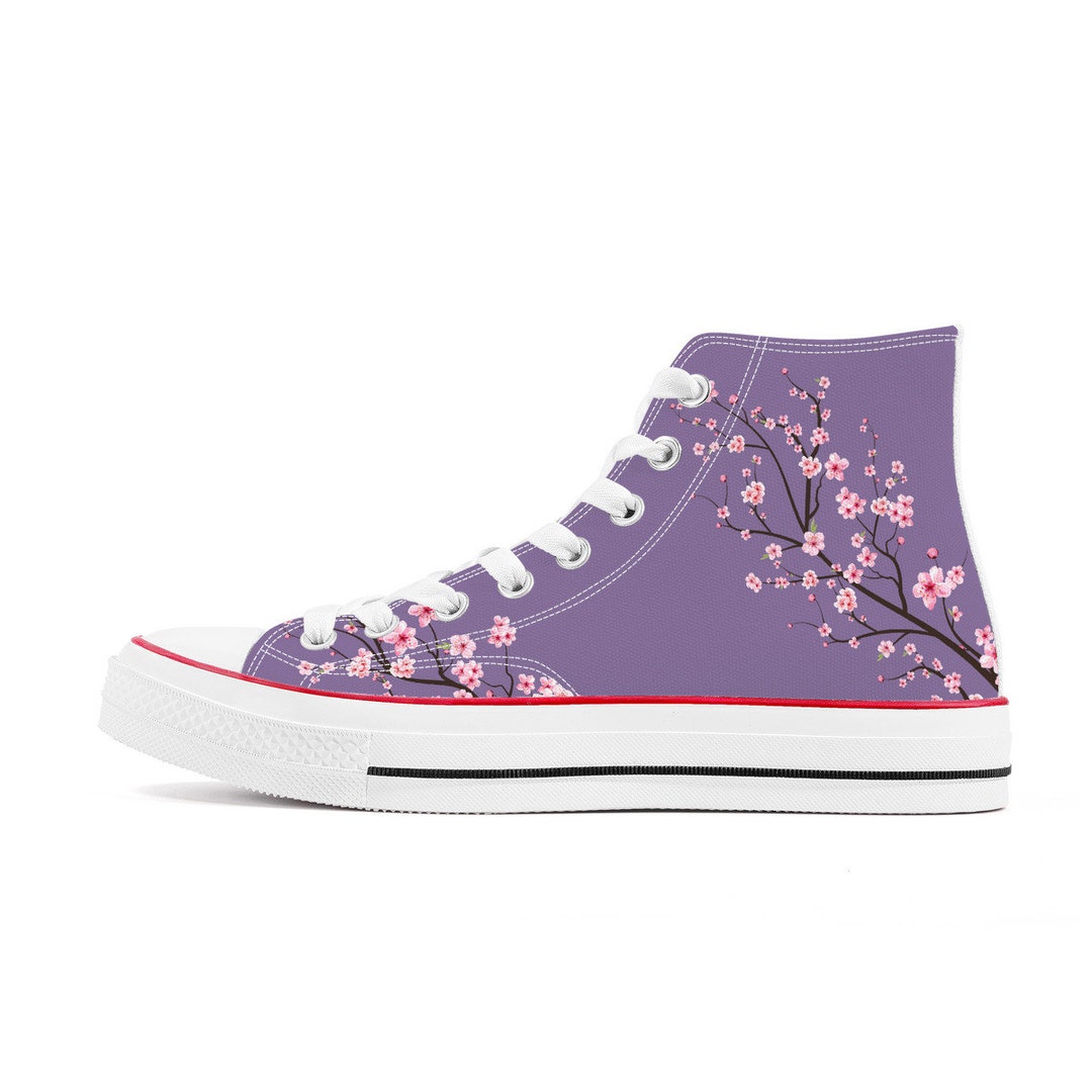 2024 Purple Cherry Blossom Converse Style High Tops, Original Sakura ...