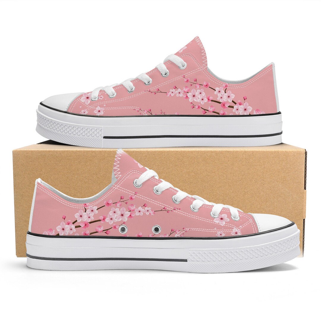 Pink Converse Style Cherry Blossom Low Tops, Original Sakura Shoes for ...