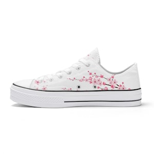 White Unisex Cherry Blossom Converse Style Low Tops, Original Sakura ...