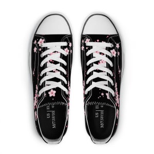 Converse Style Black Cherry Blossom Canvas Low Top Sneakers: Sakura ...
