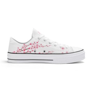 White Unisex Cherry Blossom Converse Style Low Tops, Original Sakura ...
