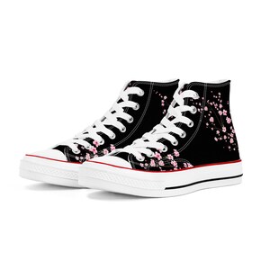Black Unisex Cherry Blossom Converse Style High Tops, Original Sakura ...