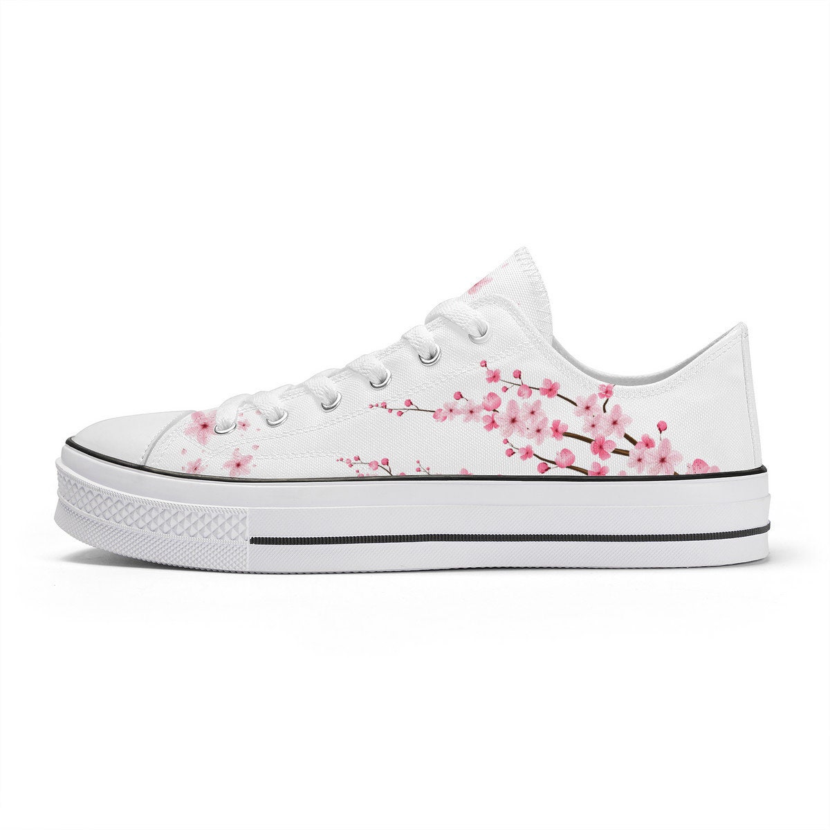 White Unisex Cherry Blossom Converse Style Low Tops, Original Sakura ...