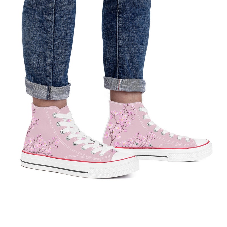 Pink Cherry Blossom Converse Style High Tops, Original Sakura Shoes for ...
