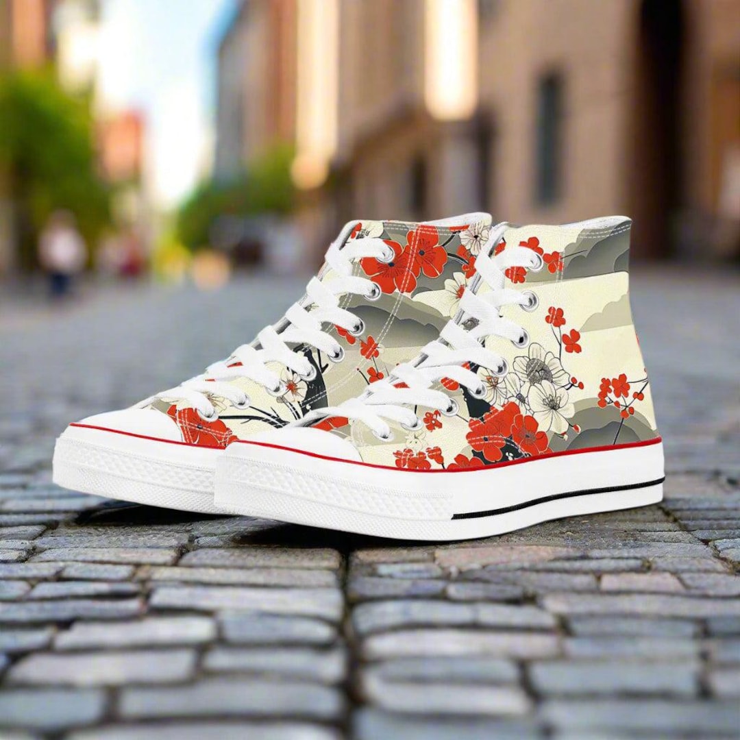 Converse Style Japanese Floral Cherry Blossom High-top Sneakers - Etsy