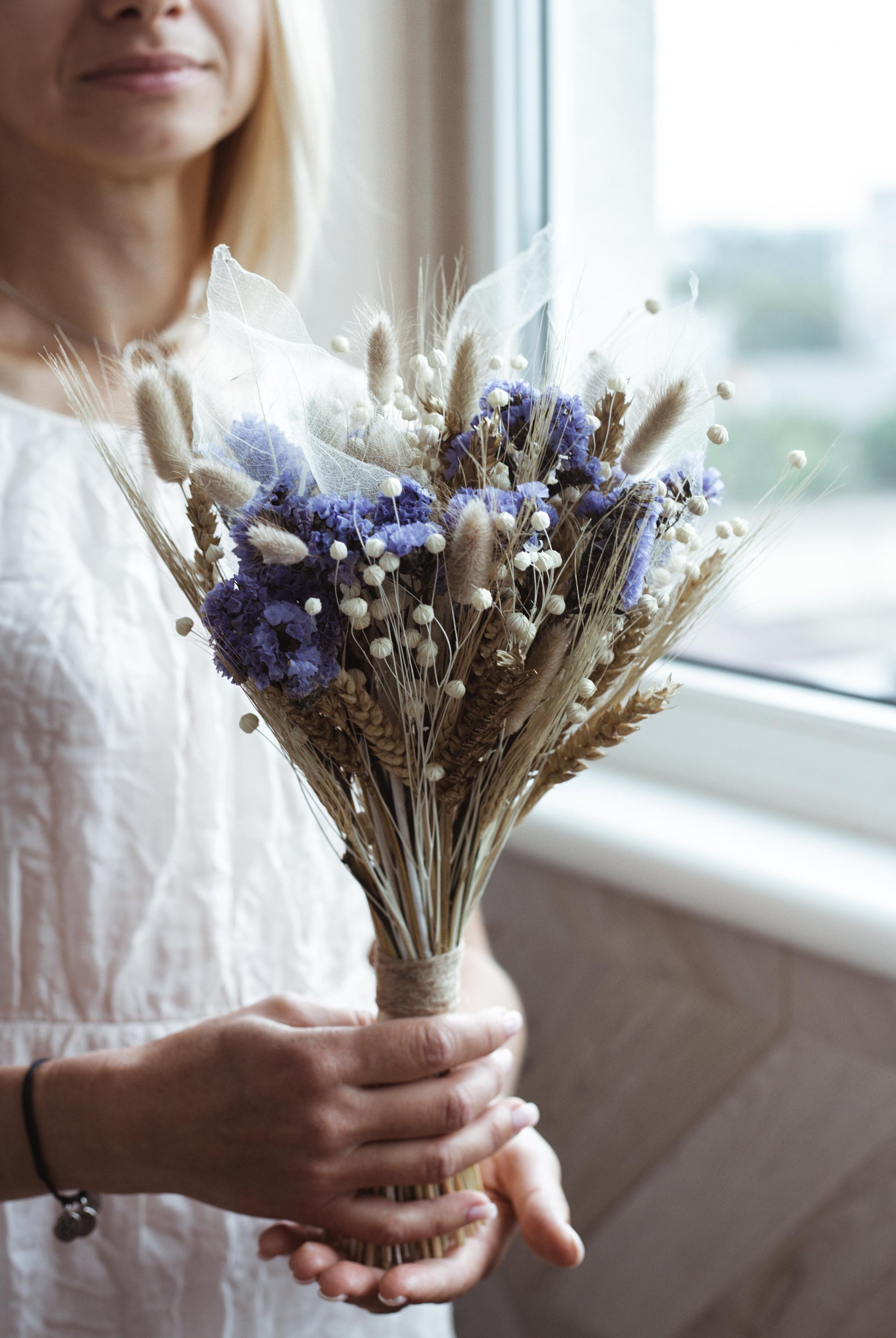 Dried Flowers Rustic Wedding Bouquet Wedding Blue White Bouquet Rustic ...