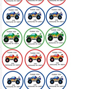 Birthday Thank You Tags, Monster Truck Tags, Monster Truck Birthday ...